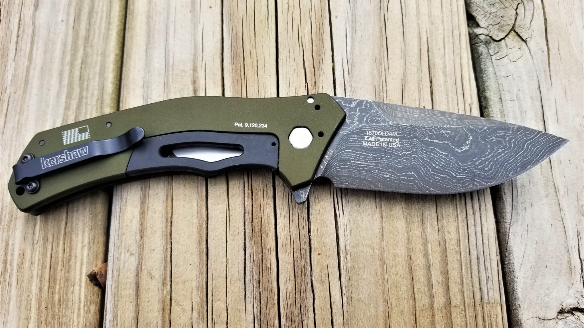 The Kershaw Knockout Folder With A Damascus Blade - Wow!! - Ronin's Grips