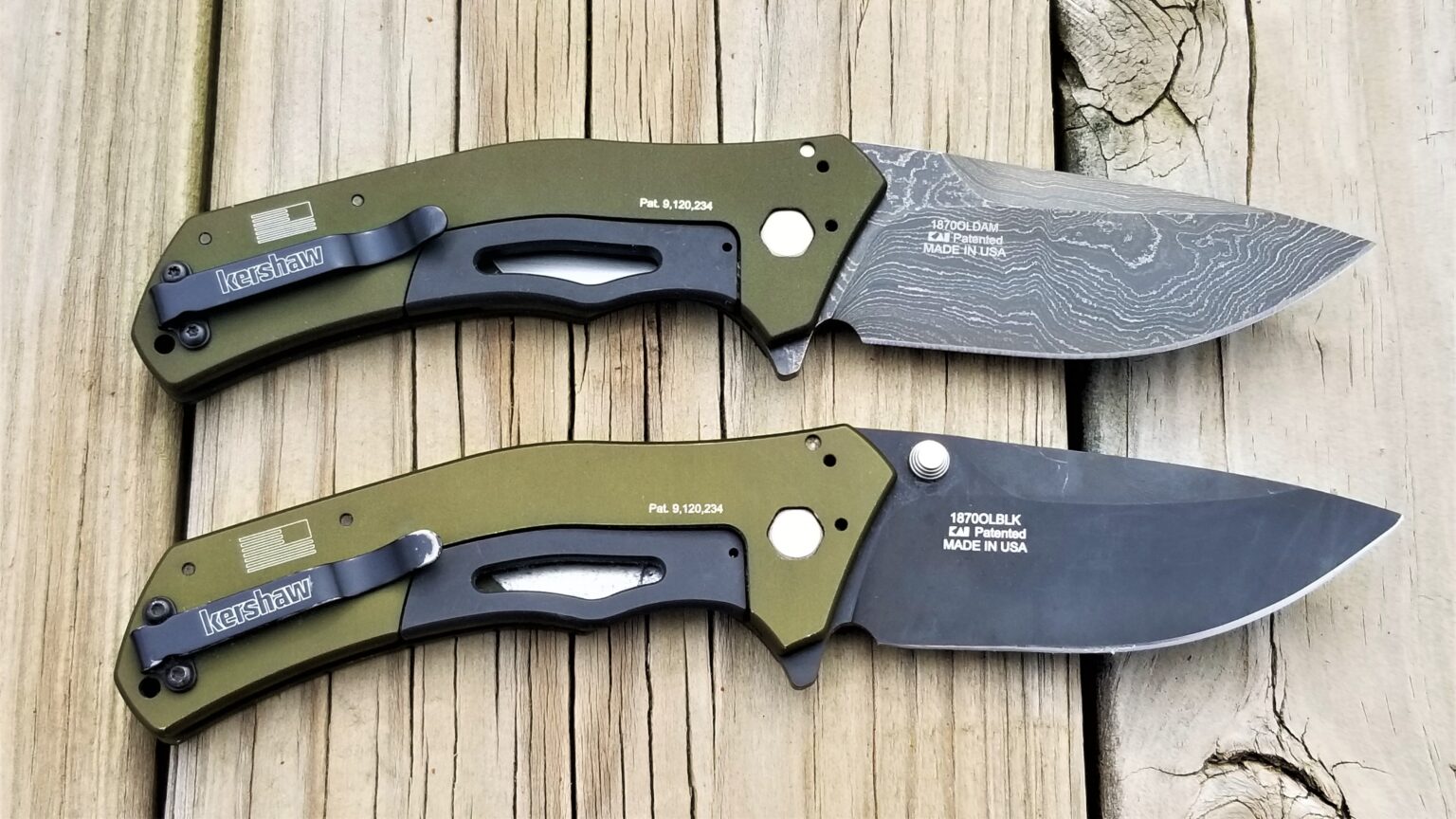 The Kershaw Knockout Folder With A Damascus Blade - Wow!! - Ronin's Grips